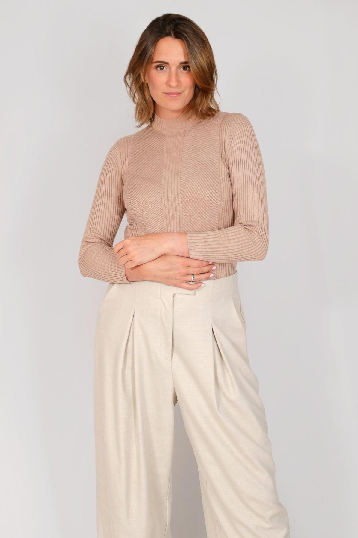 Camel Ribbed High Neck Skinny Jumper – Secret Label