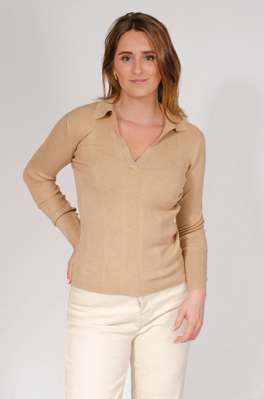 Ribbed Collared Long Sleeve Top – Secret Label