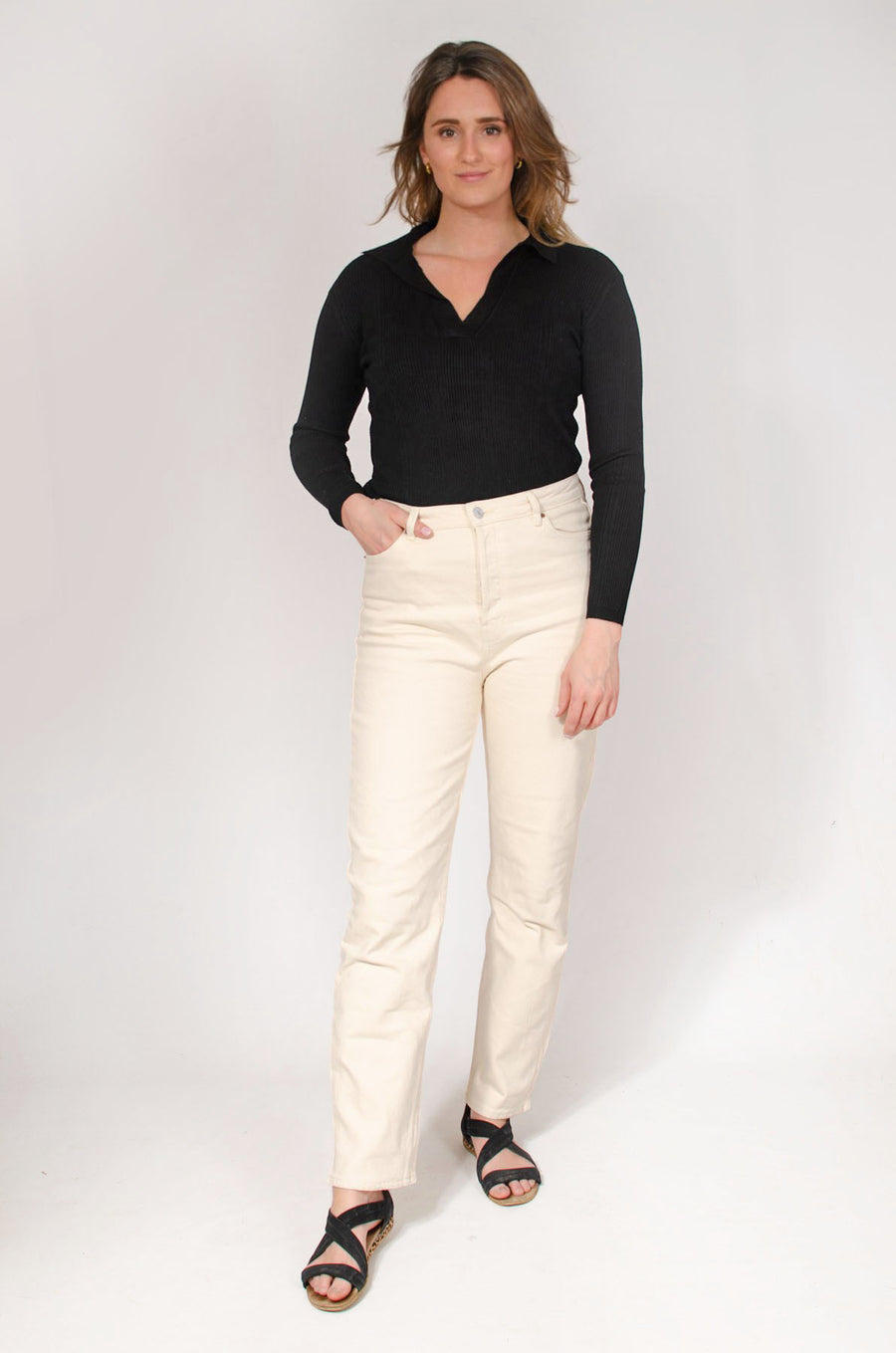Ribbed Collared Long Sleeve Top – Secret Label