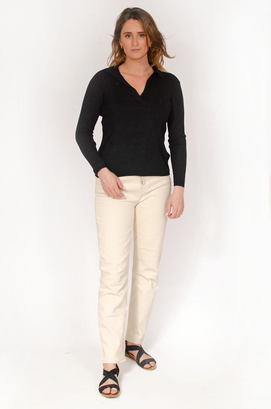 Ribbed Collared Long Sleeve Top – Secret Label