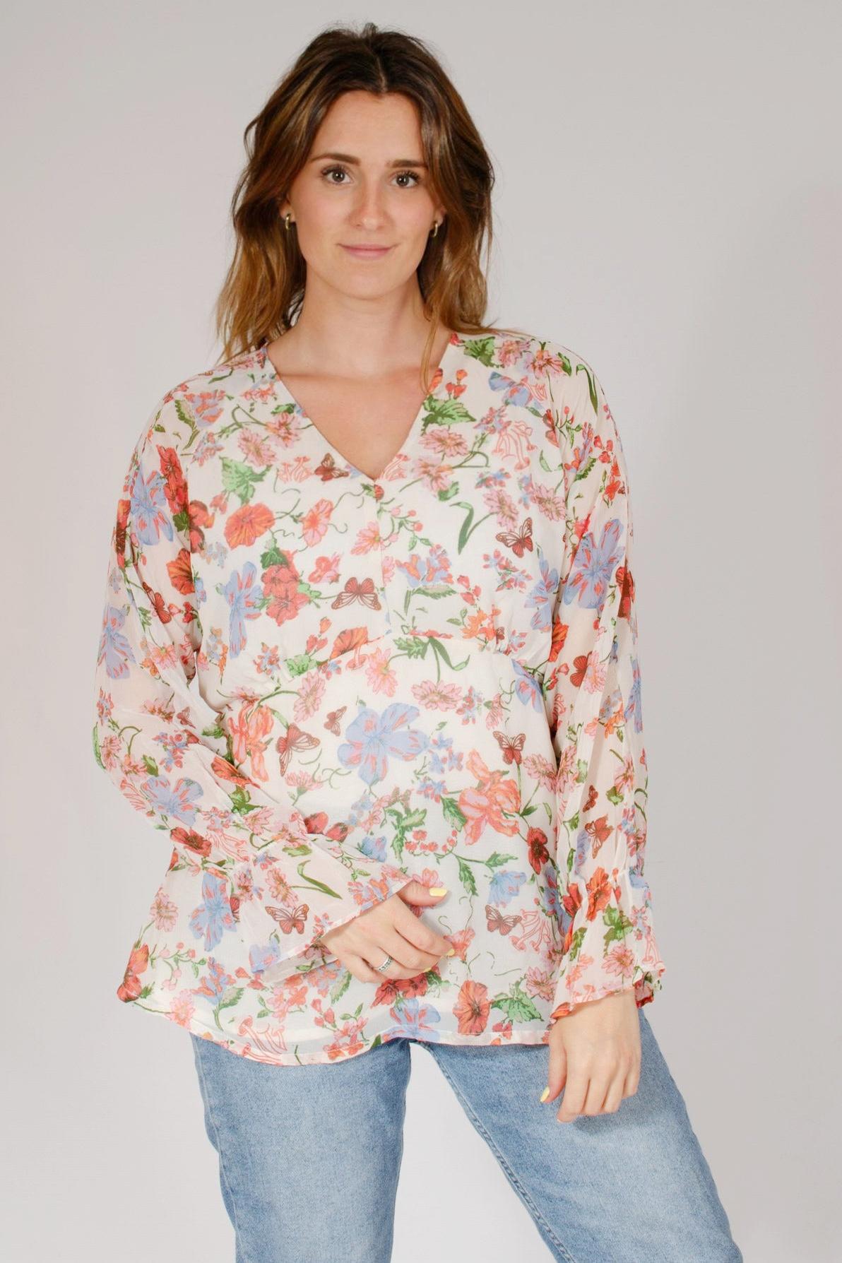 Floral Ivory V Neck Blouse – Secret Label